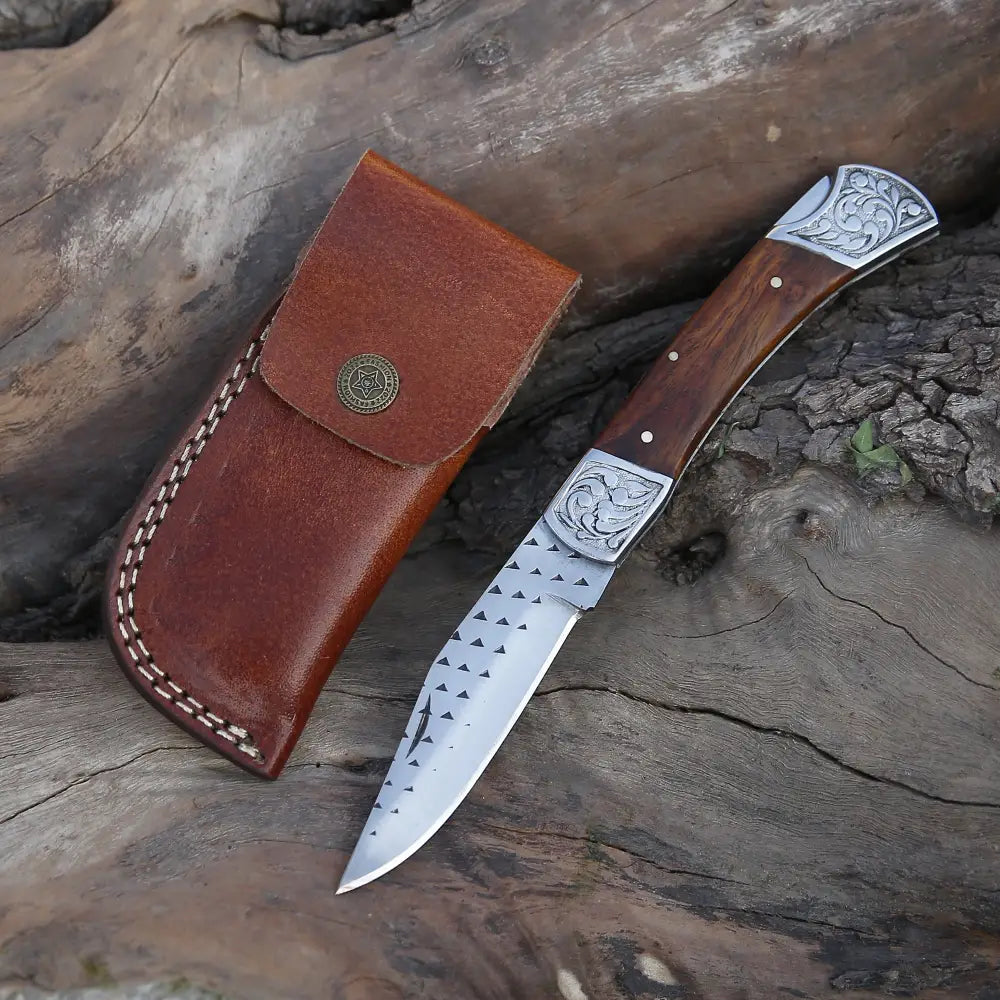 9" Handmade Engraved Bolster Pocket Knife - Pocket Folding Knife - Dar ...