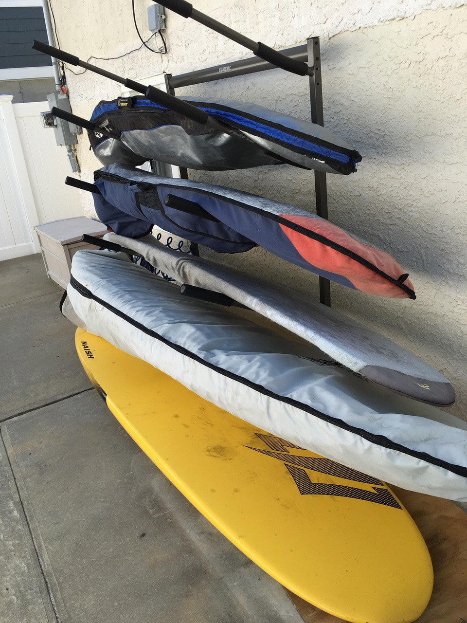 Indoor-Outdoor Freestanding Surf Rack | Holds 5 Surfboards – One Objective