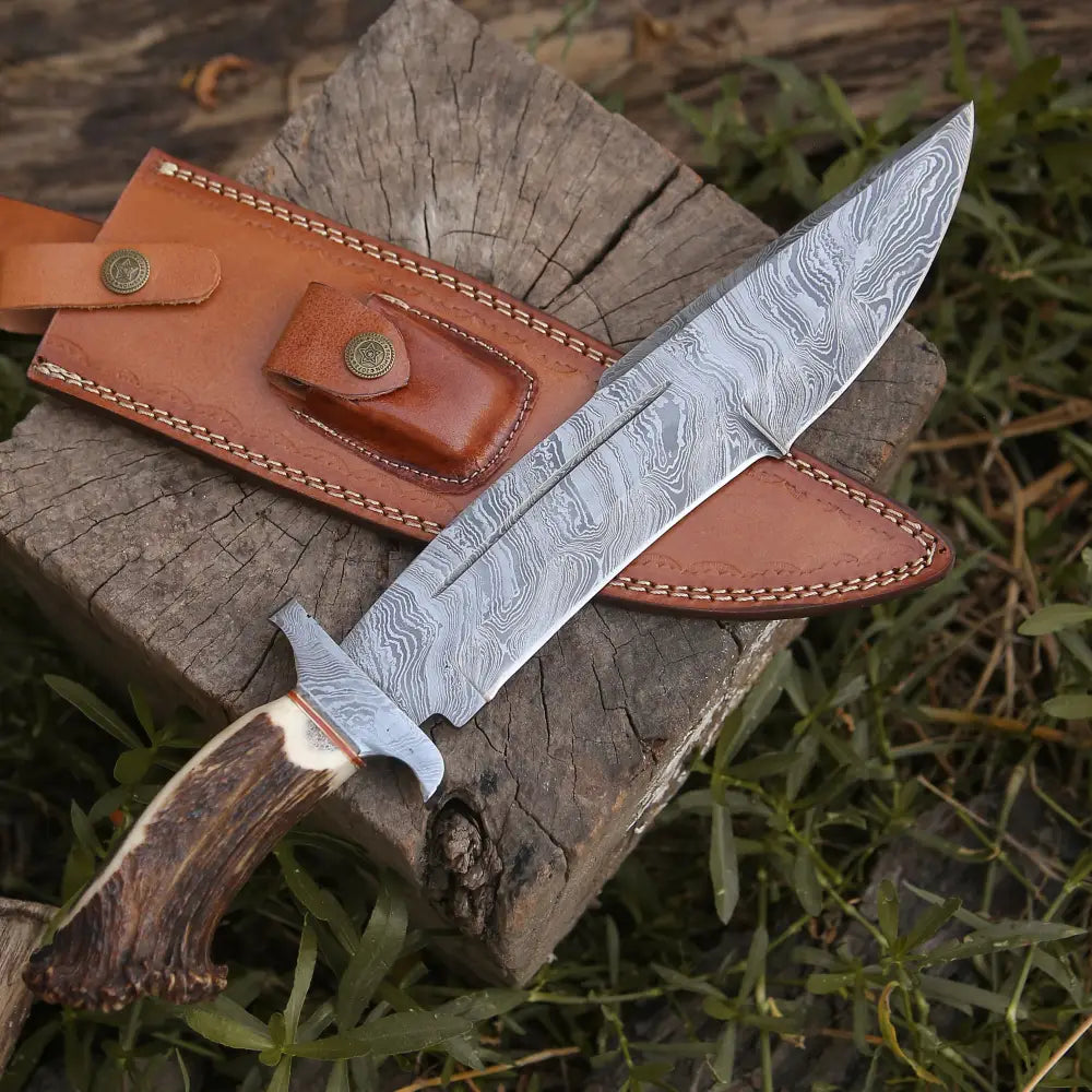 HANDMADE FORGED DAMASCUS Steel Hunting Bowie Rambo Knife Deer Stag Cro ...