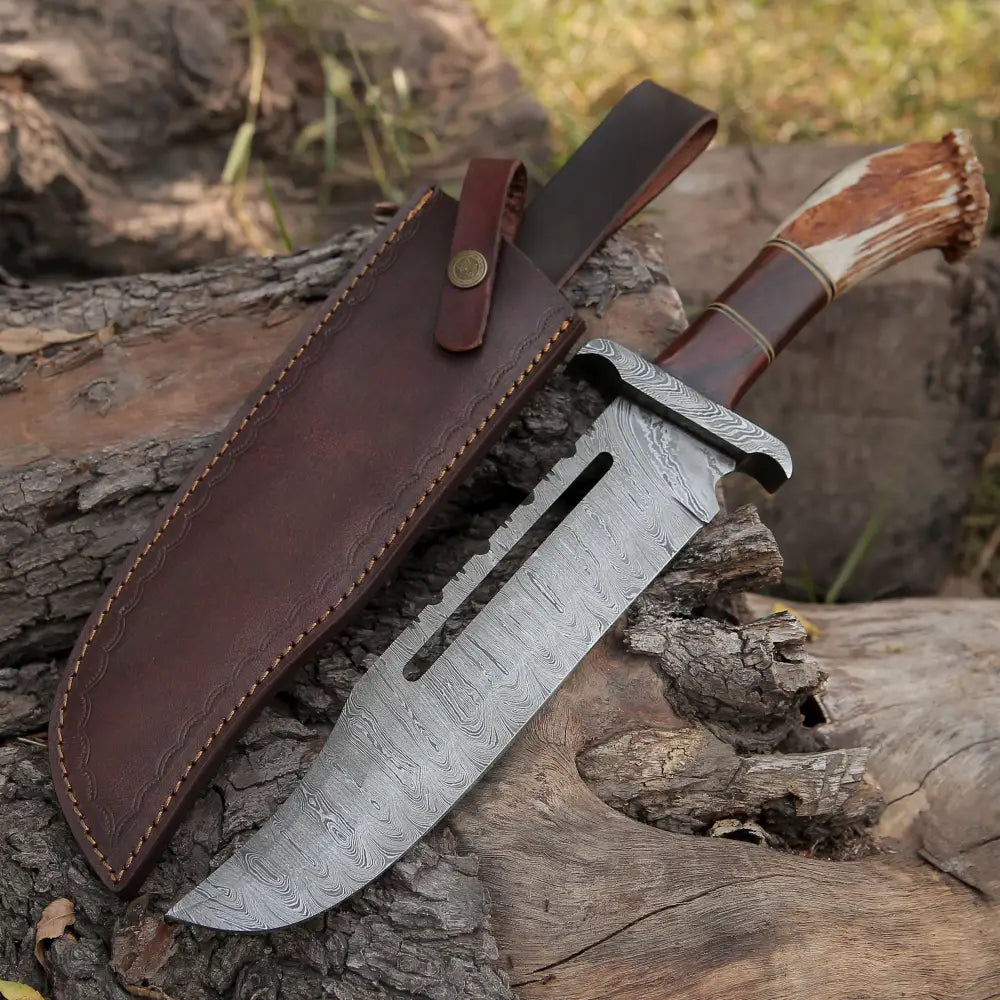 Handmade Forged Damascus Steel Hunting Bowie Rambo Knife With Deer Sta ...